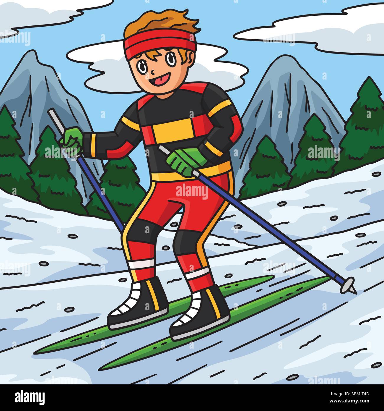 Biathlon Male Biathlete Skiing Colored Cartoon Stock Vector Image & Art ...