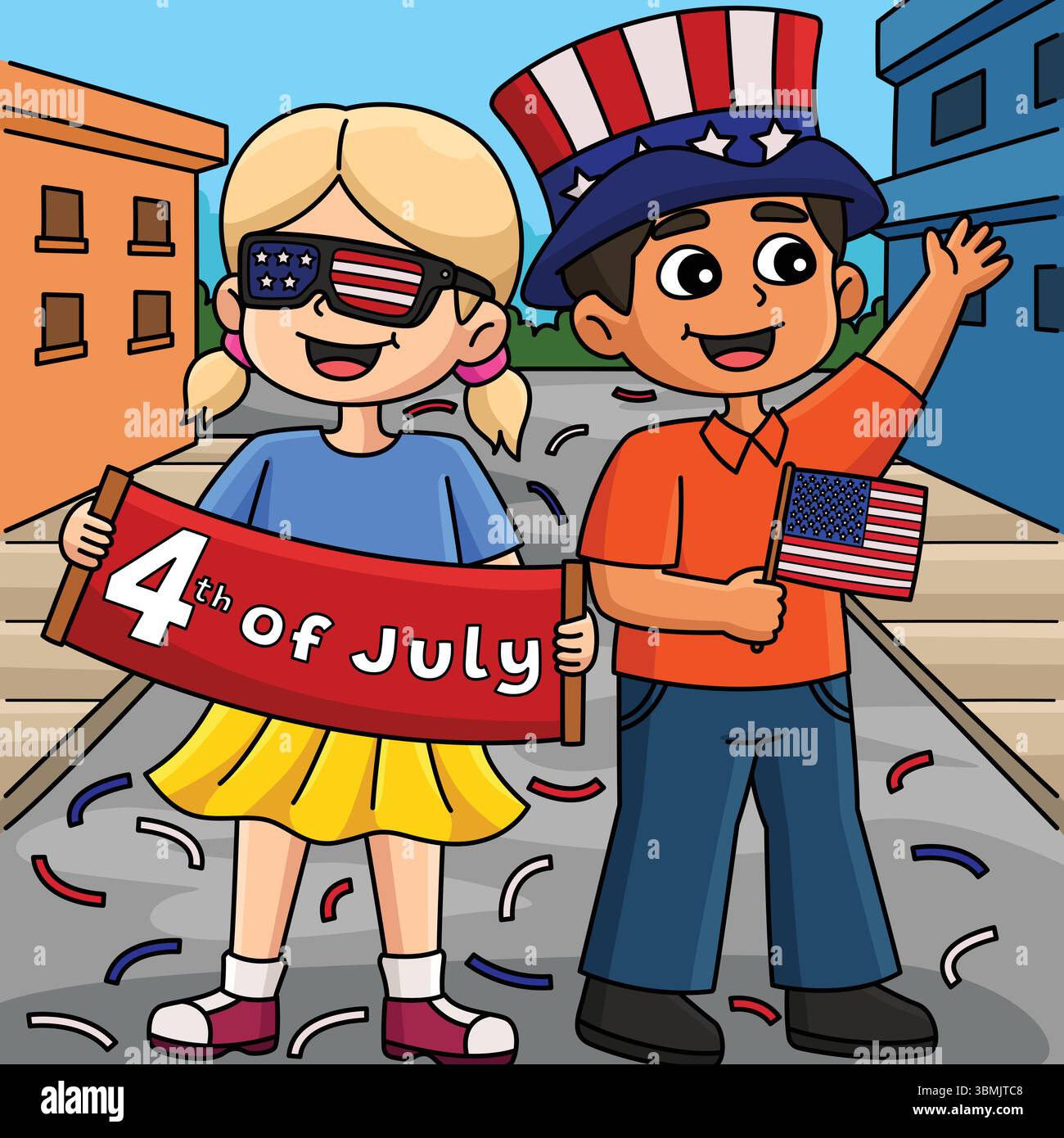 4th of July Kids Celebrating Colored Cartoon Stock Vector Image & Art ...