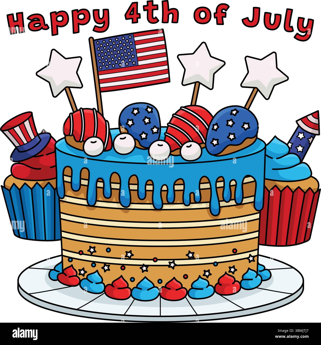 Happy 4th of July Cake Cartoon Colored Clipart Stock Vector Image & Art ...