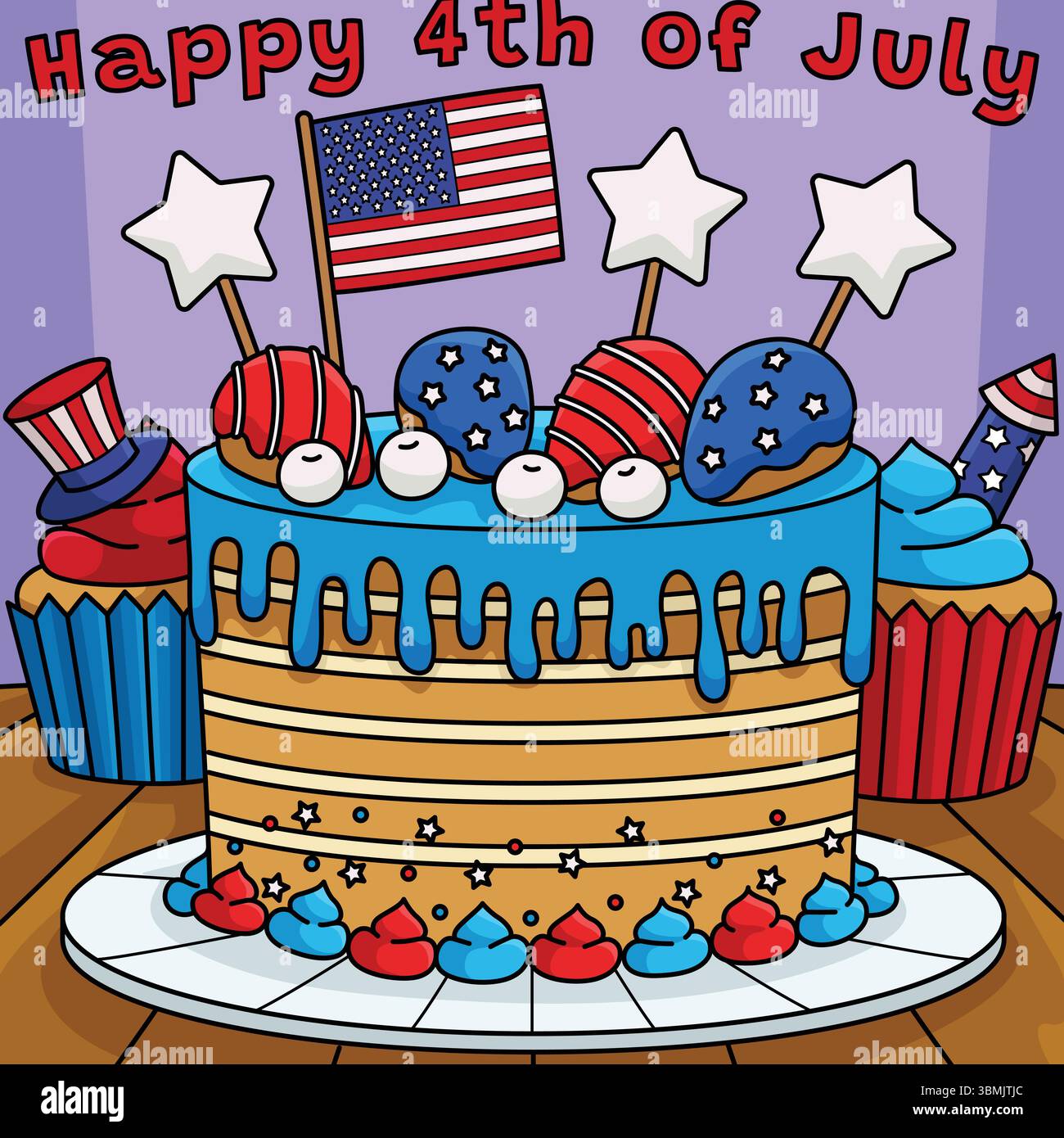 Happy 4th of July Cake Colored Cartoon Stock Vector Image & Art - Alamy