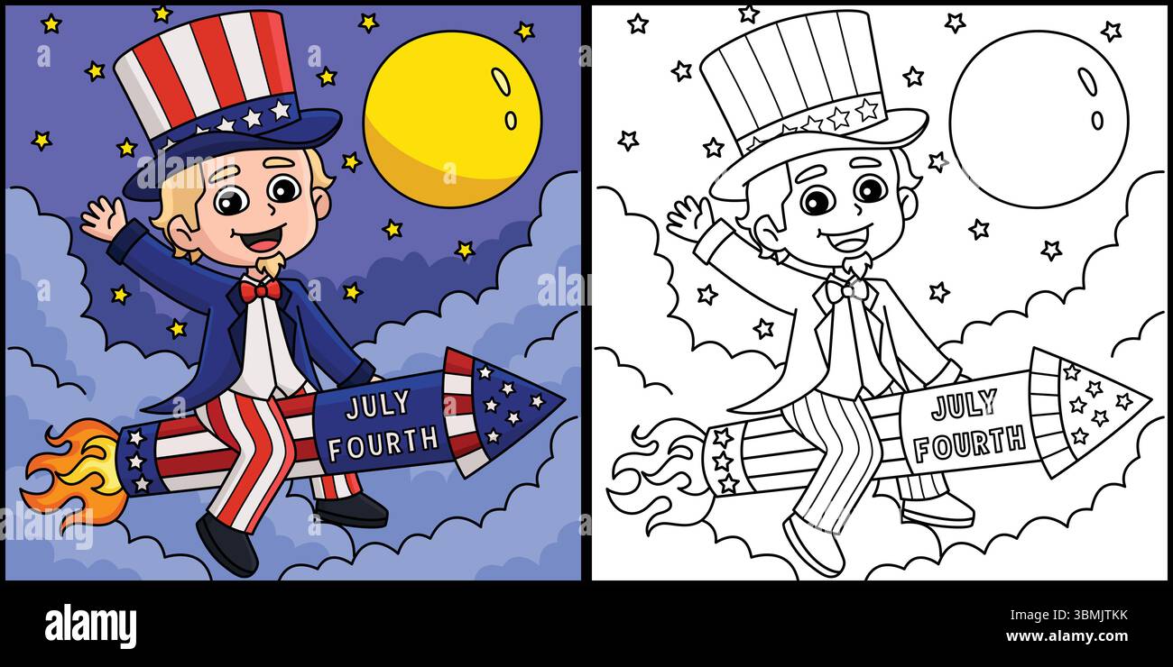 4th of July Uncle Sam Coloring Page Illustration Stock Vector Image ...