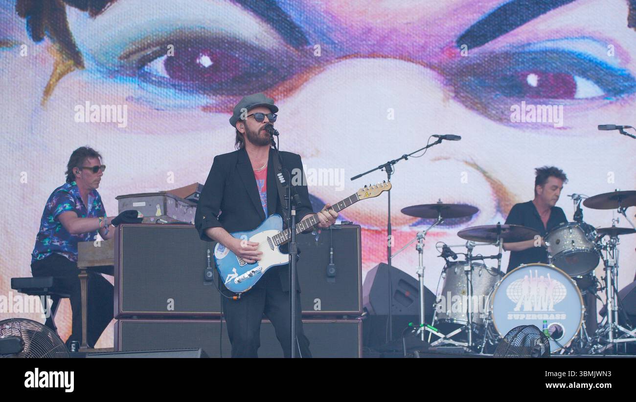 Supergrass performing on the Pyramid Stage during the Glastonbury ...