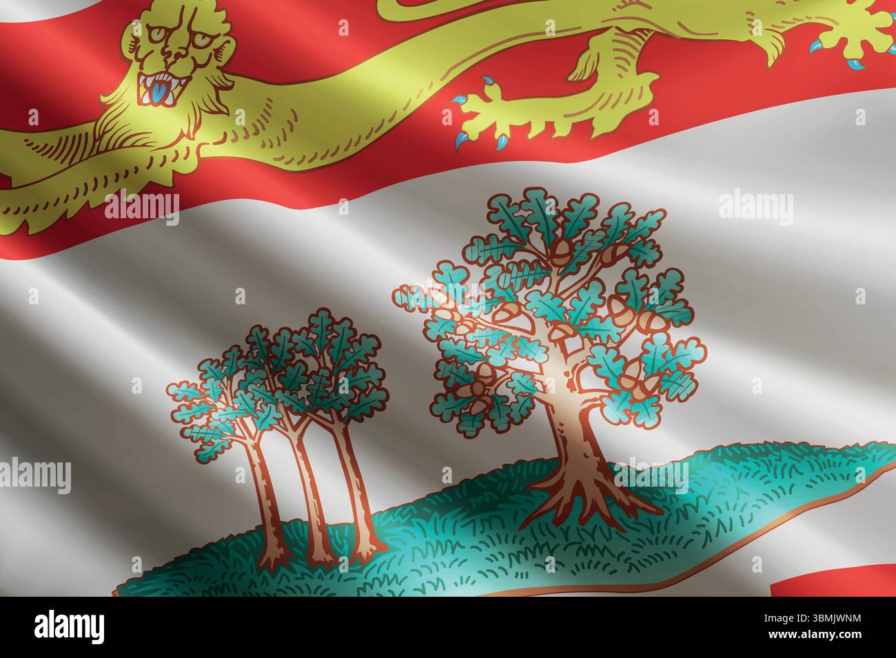 Prince Edward Island flag waving in the wind, realistic detailed silk ...