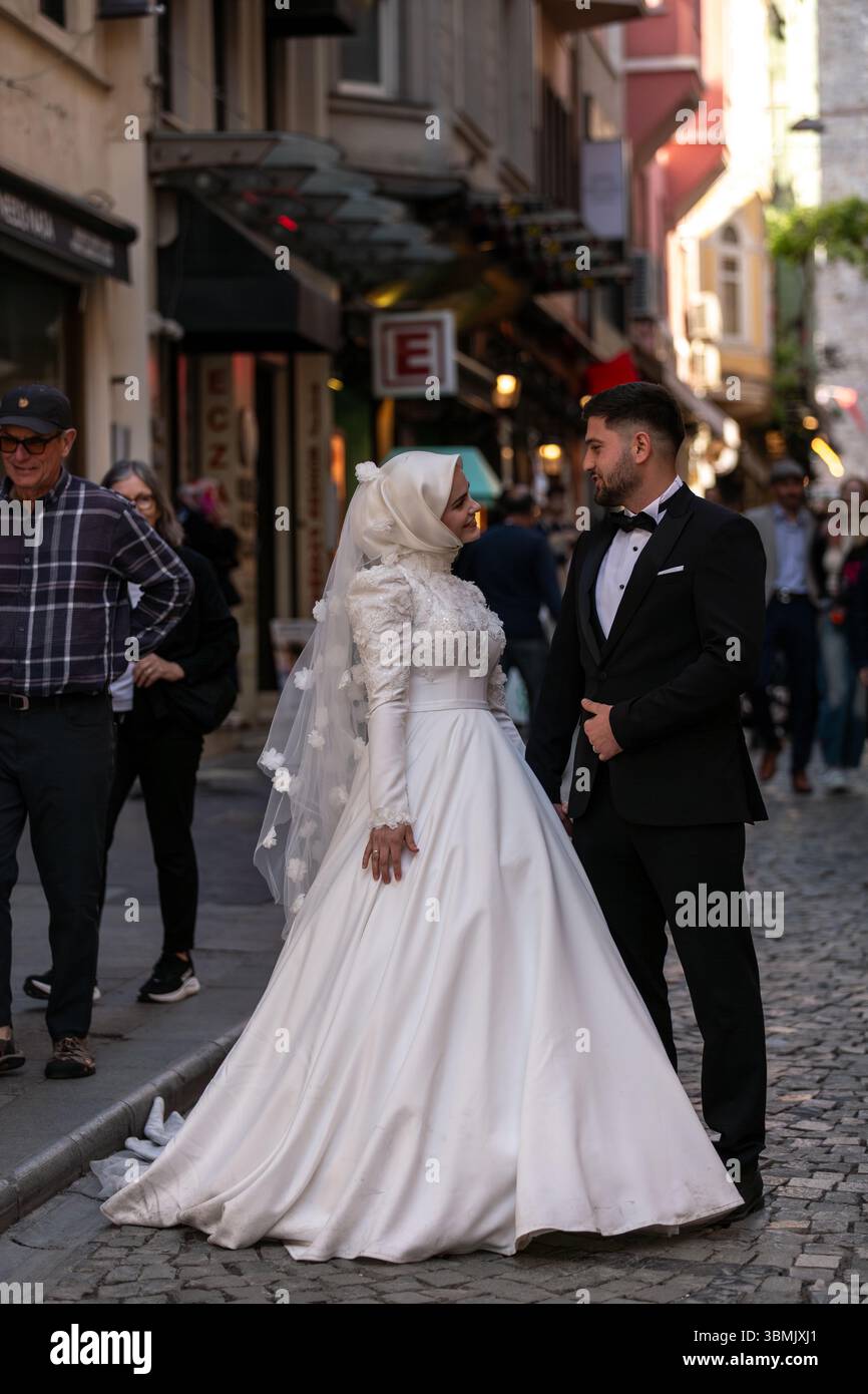 Istanbul, Turkiye - May 12, 2025: Turkish bride and groom having a ...