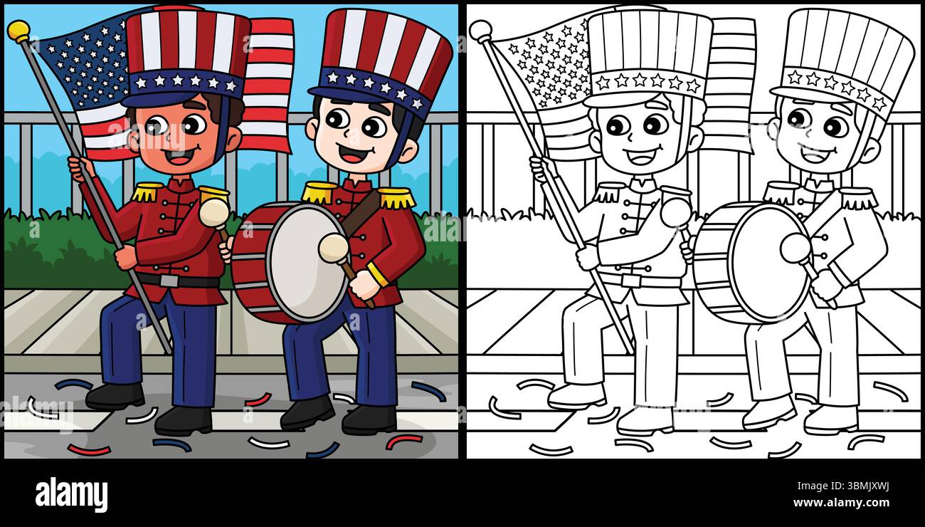 4th of July Parade Coloring Page Illustration Stock Vector Image & Art ...