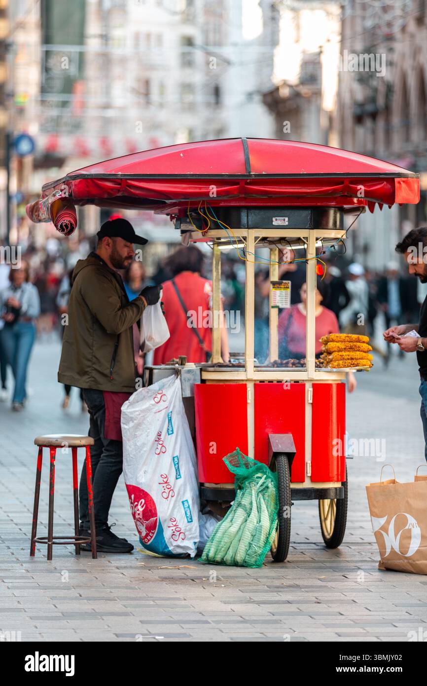 Istanbul, Turkiye - 12 May 2025: Istiklal Street is a 1.4 km pedestrian ...