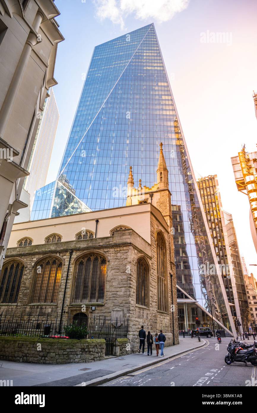 St Andrew Undershaft Church stands prominently amid modern skyscrapers ...