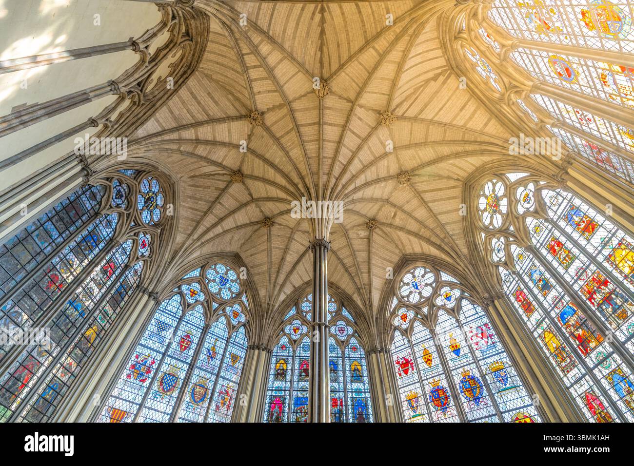 The intricate ceiling and vibrant stained glass windows of the Chapter ...