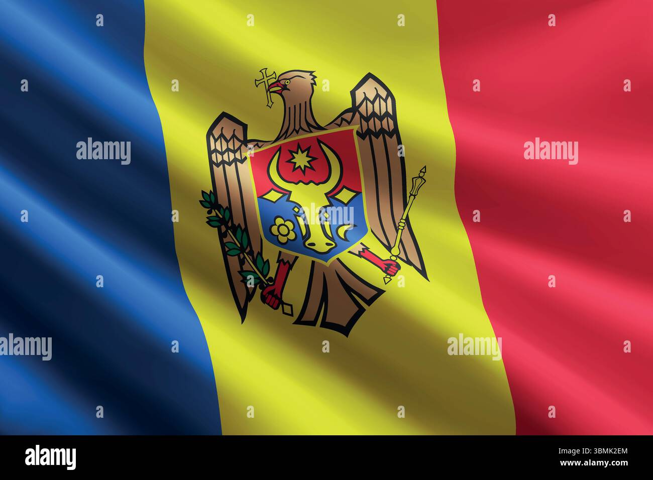 Moldova national flag waving in the wind, realistic detailed silk ...