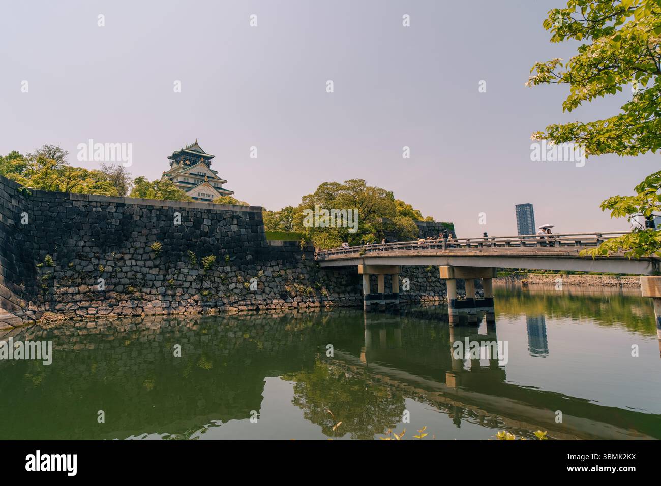 Osaka Castle main keep (Tenshu) on inner wall. Osaka Castle is a ...
