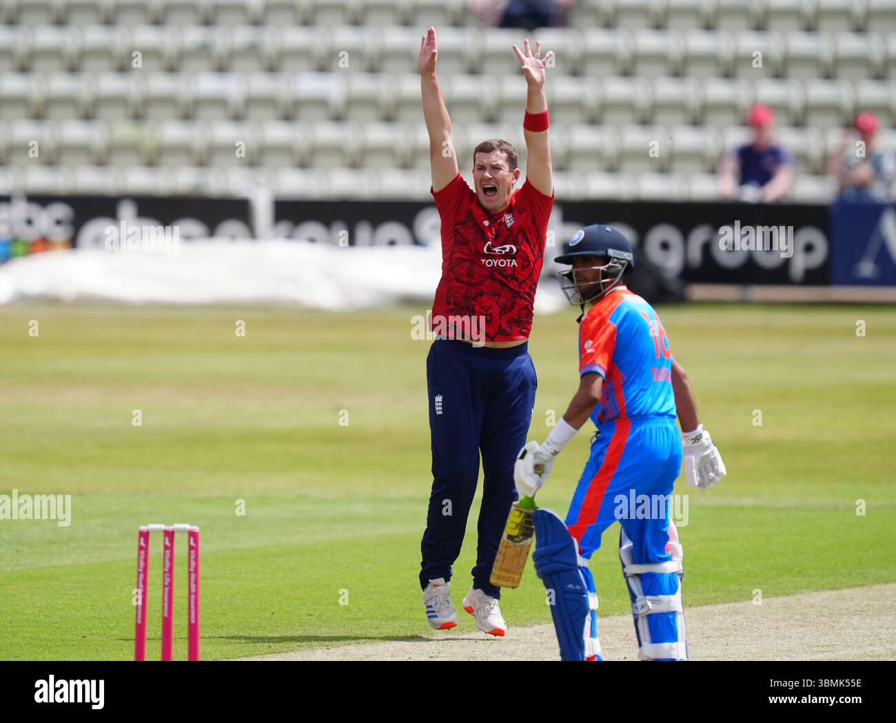 England's James Dixon claims the wicket of India's Rajesh Irappa Kannur ...