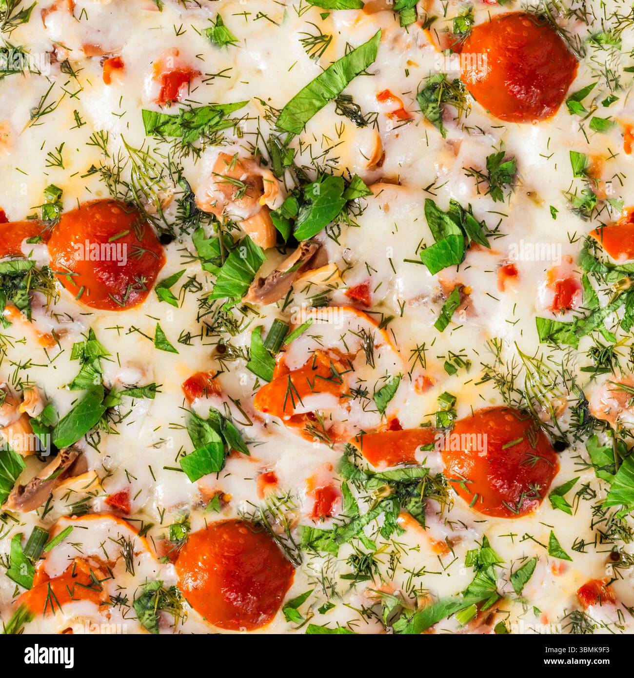 Seamless 4k photo texture of pizza with mushrooms, green onion and dill ...
