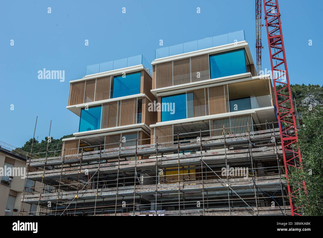 Varigotti Italy 12 June 2025:Crane for work in house under renovation ...