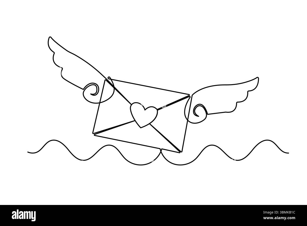 Love letter continuous single line art drawing of concept doodle style ...