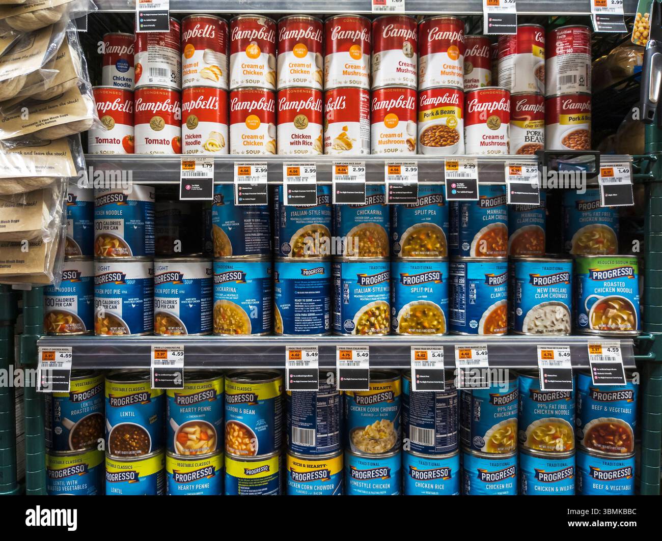 A selection of canned goods on the shelves of a supermarket in New York ...
