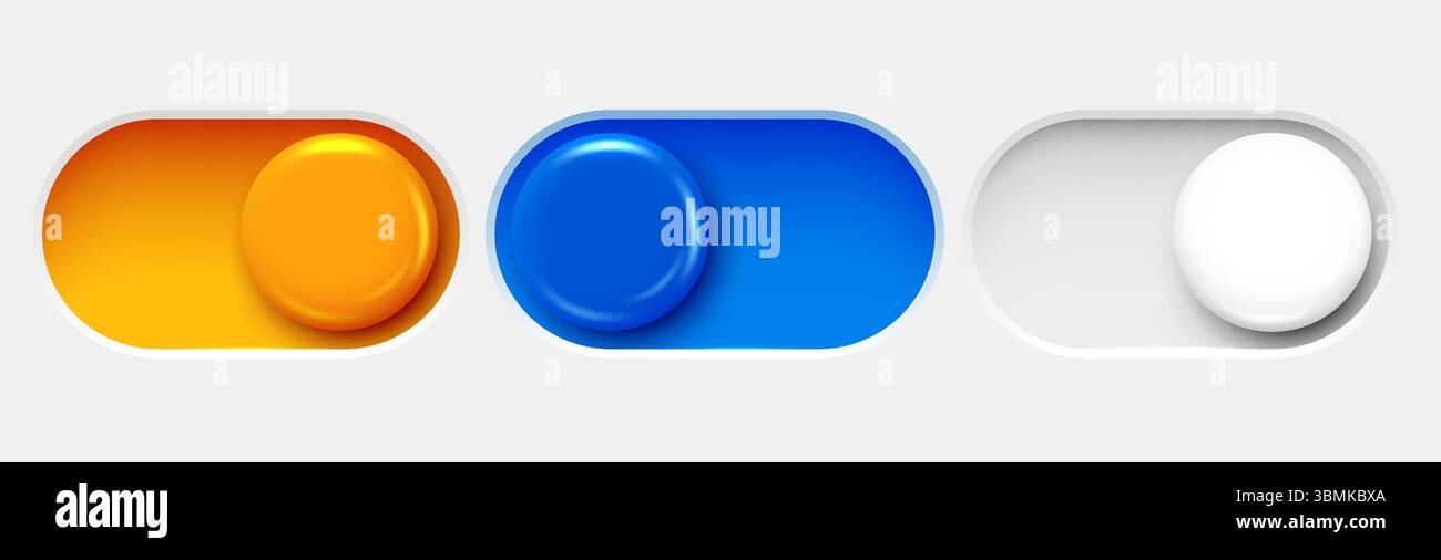 On and Off toggle switch buttons. Dark mode and light mode. Material design switch set. Day and ...