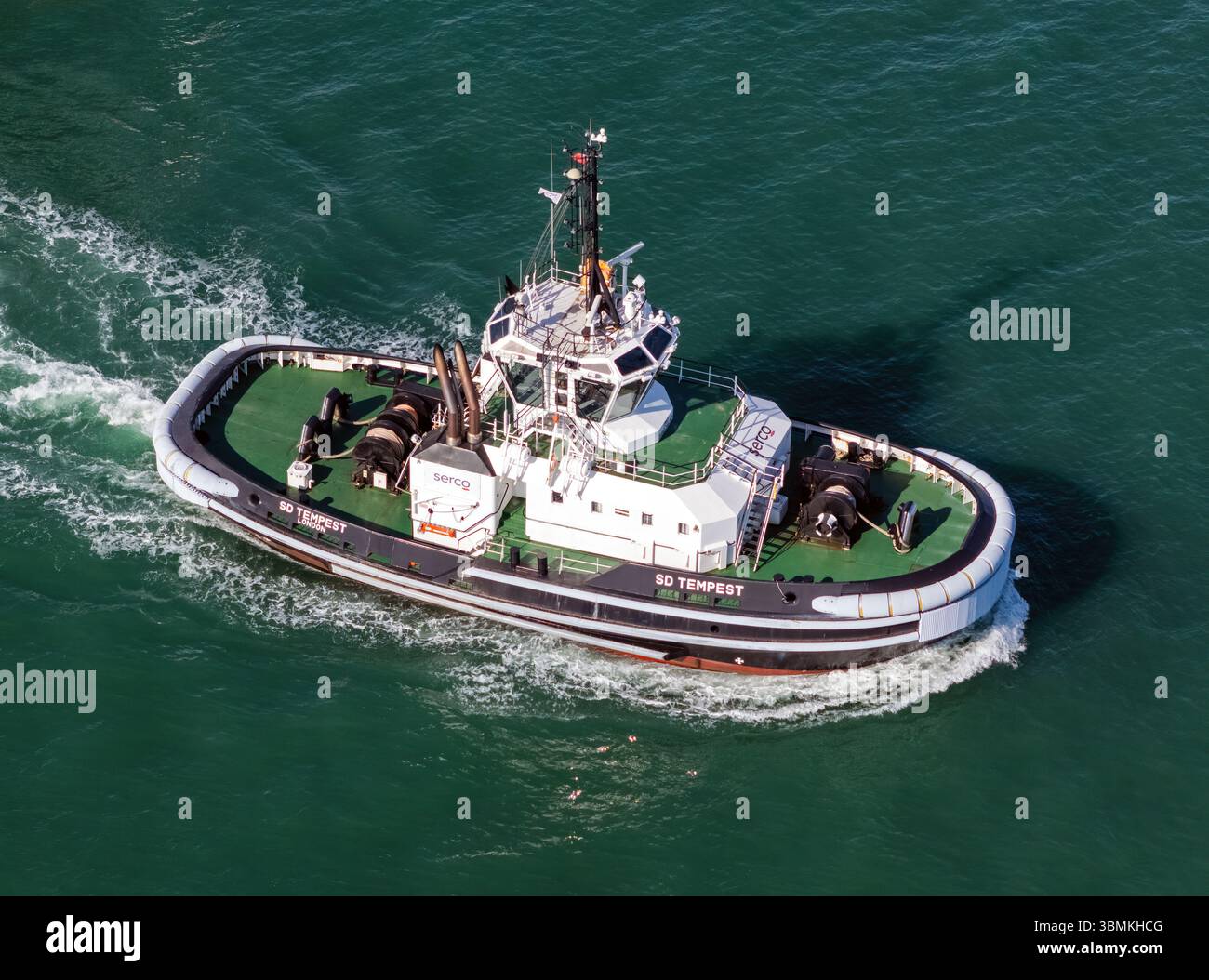 The Damen naval Art 80-32 tug SD Tempest operated by Serco at ...