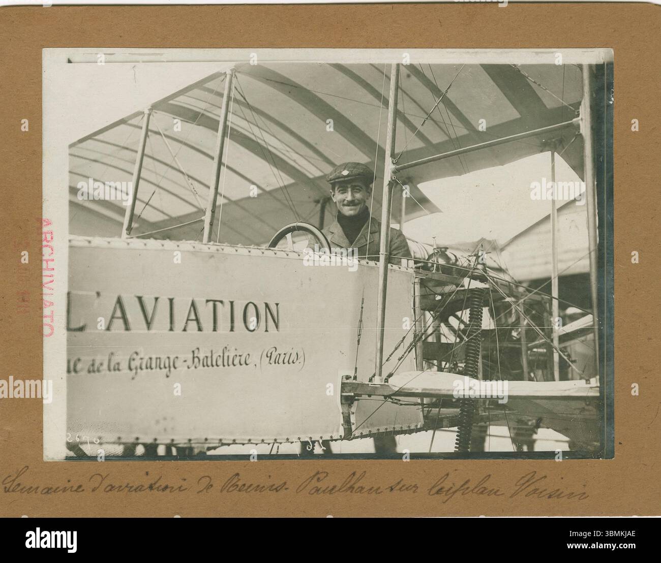 French aviator Louis Paulham aboard the biplane Voisin Stock Photo - Alamy