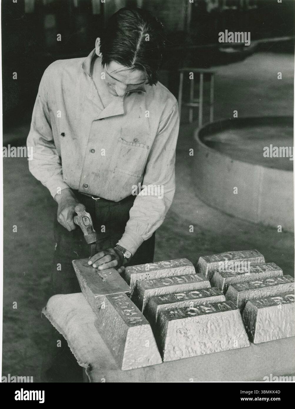 Gold mining industry. Ore processing. Stamping of finished pieces, the ...