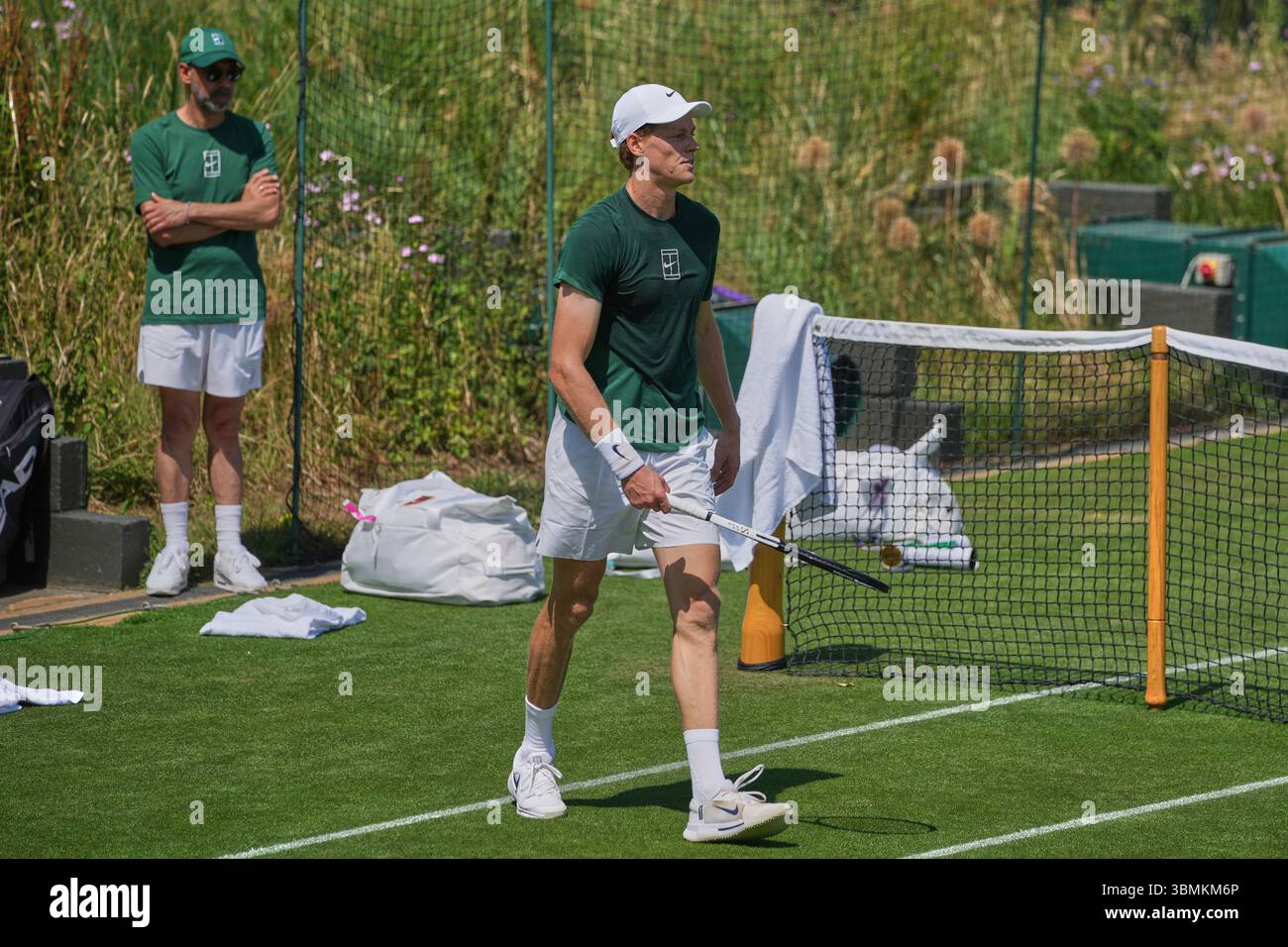 Jannik Sinner of Italy attends a practice session ahead of the ...