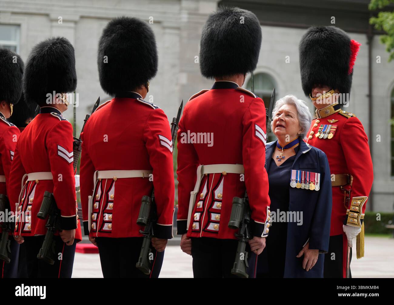Ottawa, Canada. 27th June, 2025. Governor General Mary Simon speaks with a soldier as she ...