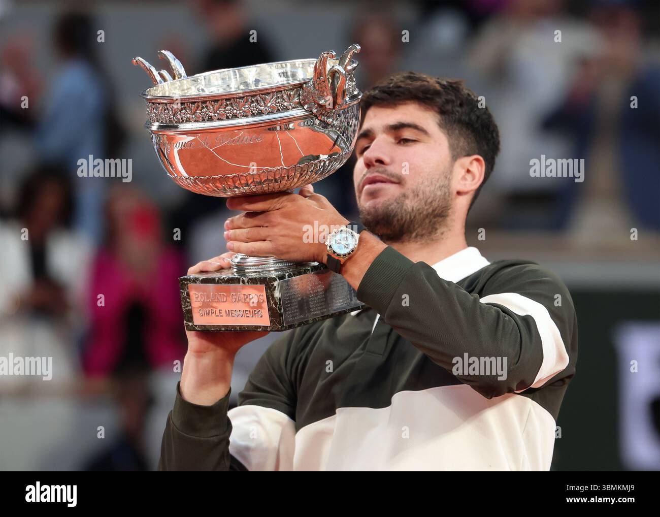 French Open 2025 winner Carlos Alcaraz holding the trophy at Roland ...