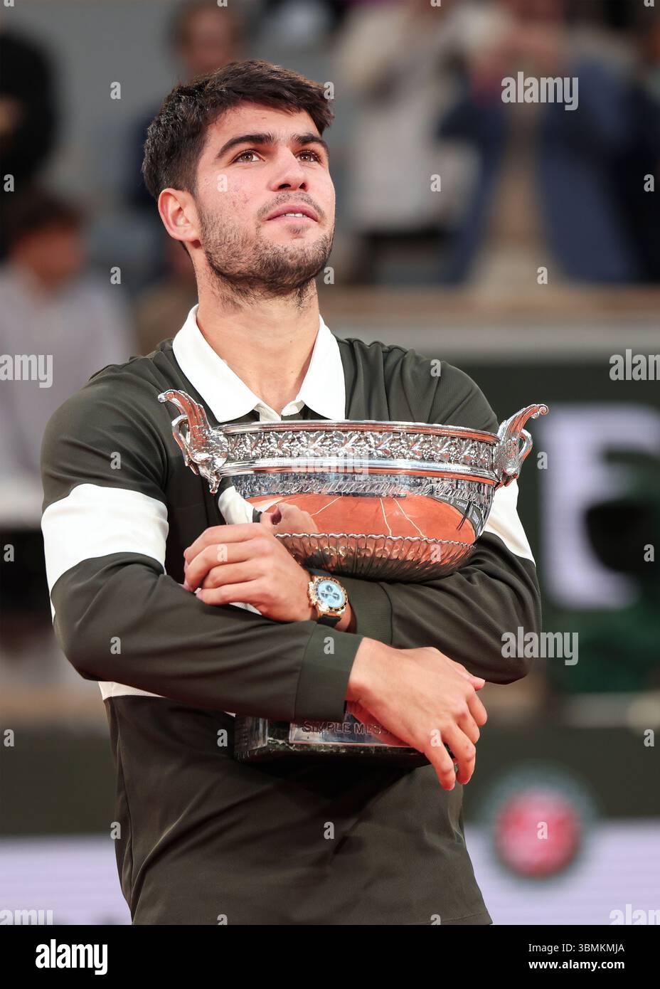 French Open 2025 winner Carlos Alcaraz holding the trophy at Roland ...