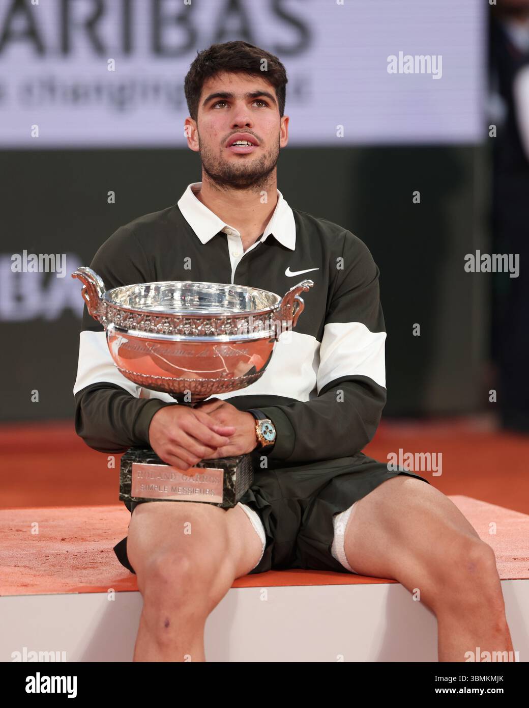 French Open 2025 winner Carlos Alcaraz holding the trophy at Roland ...