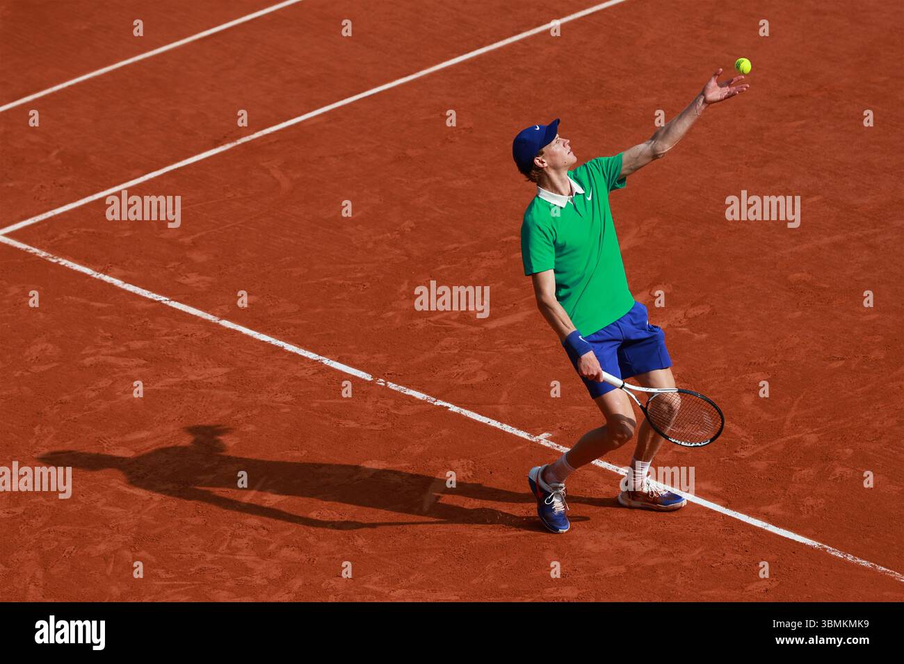 Italian tennis player Jannick Sinner in action at the French Open ...