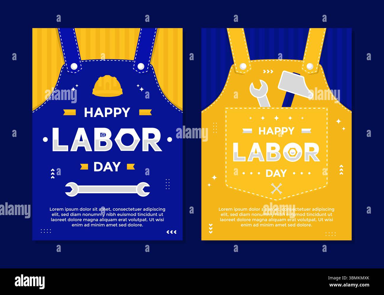 Happy Labor Day poster template set with yellow and blue color. Labor ...
