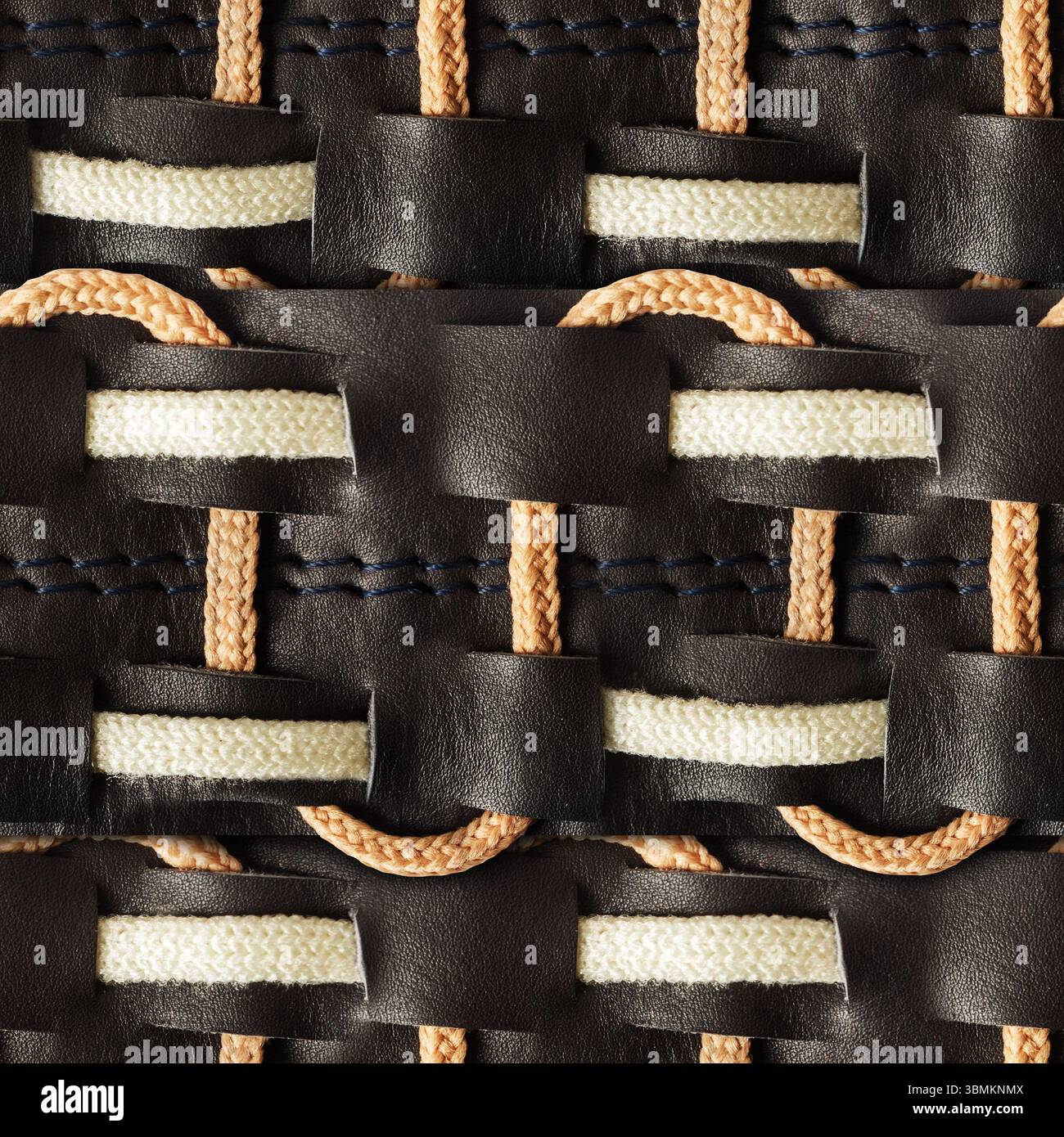 Seamless 4k photo texture material of black leather surface with rope ...