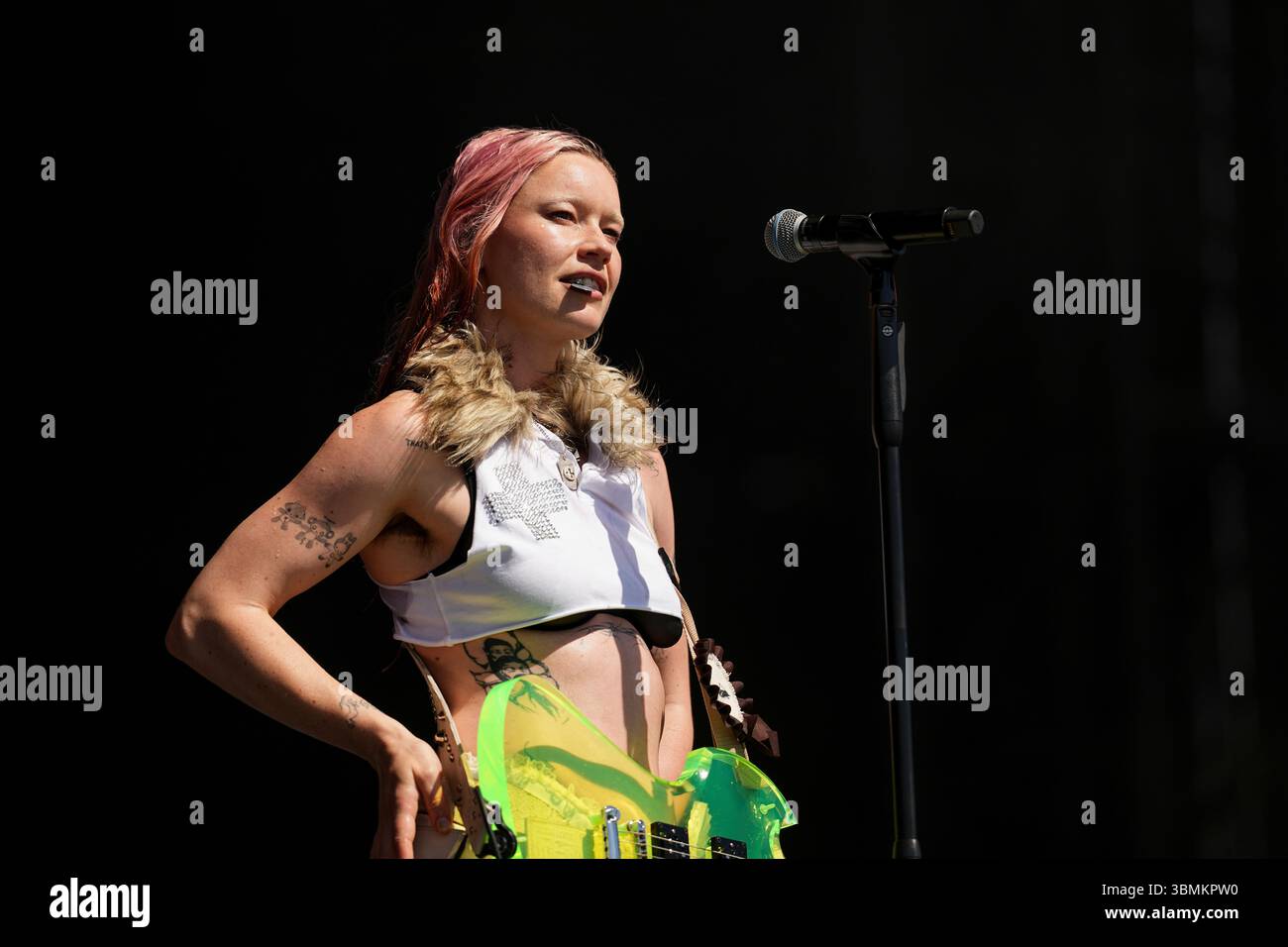Rhian Teasdale of the rock band Wet Leg performs during the Glastonbury ...
