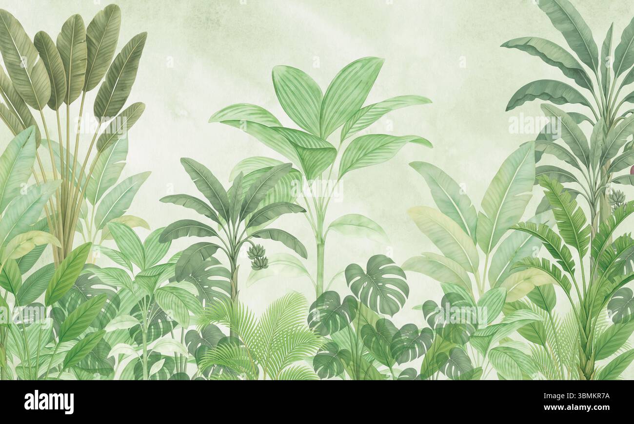 Tropical Green Jungle Plants - Lush Botanical Wall Art Print Stock ...