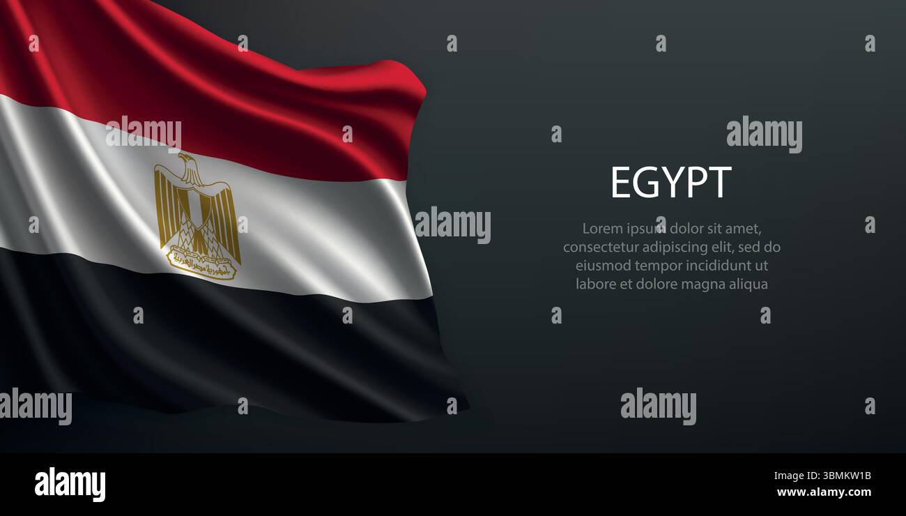 Egypt national flag with ripples and shadows on a gradient black ...