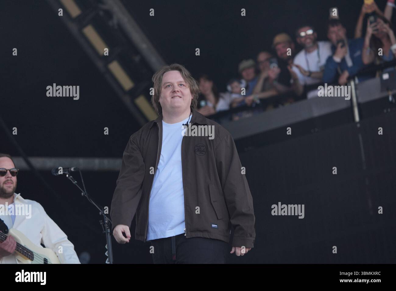 Lewis Capaldi performing on the Pyramid Stage during the Glastonbury ...