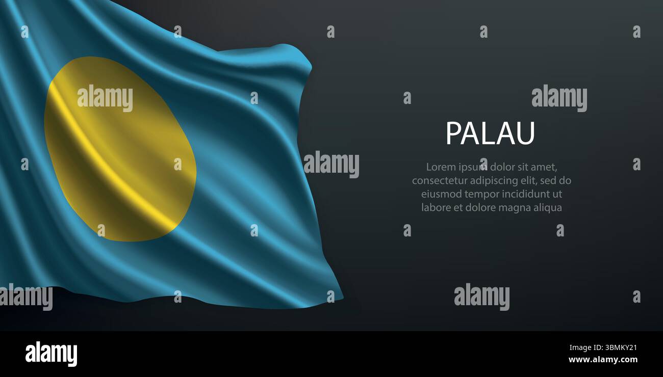 Palau national flag with ripples and shadows on a gradient black ...