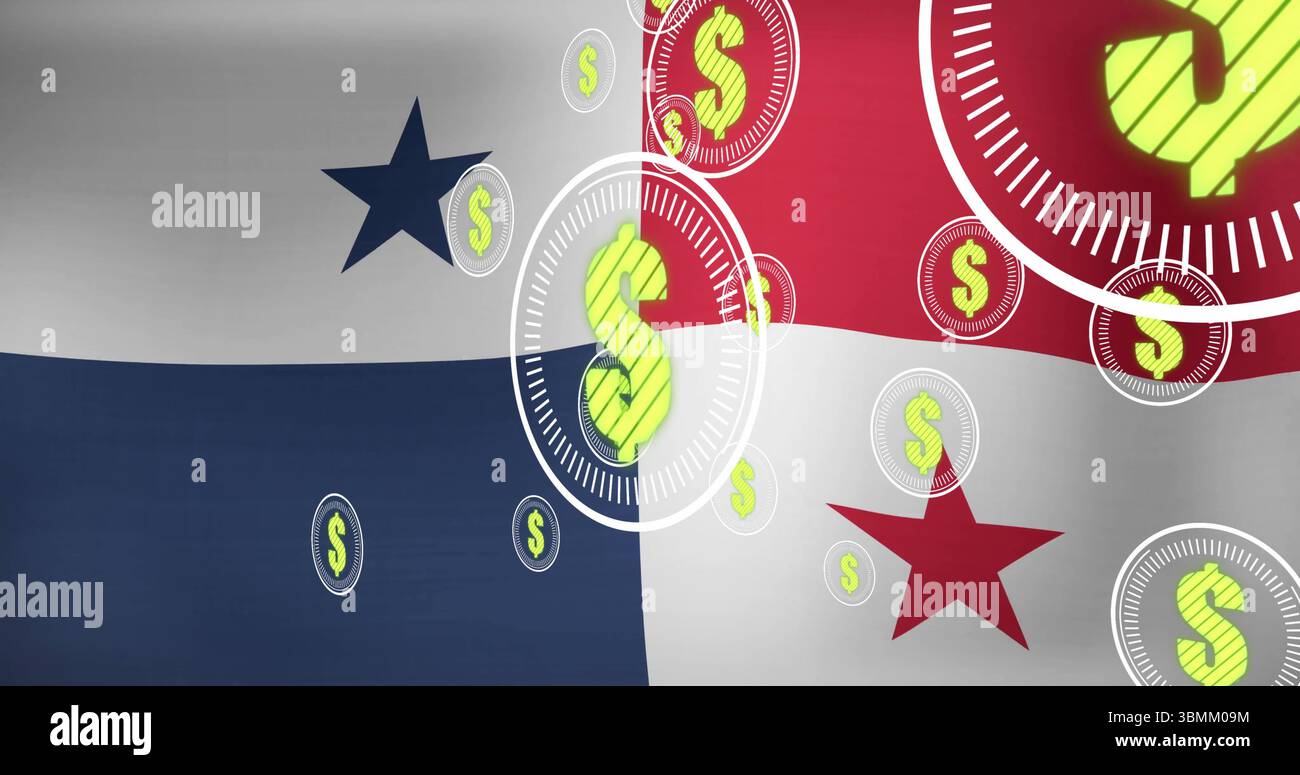 Image of dollar symbols overlaying Panama flag in school setting Stock ...