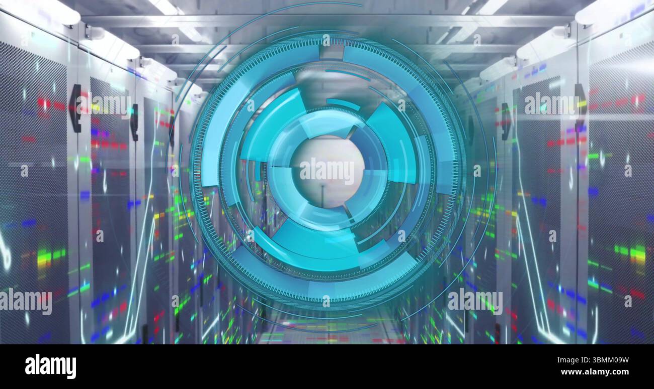 Displaying holographic interface hovering in data center aisle, with ...