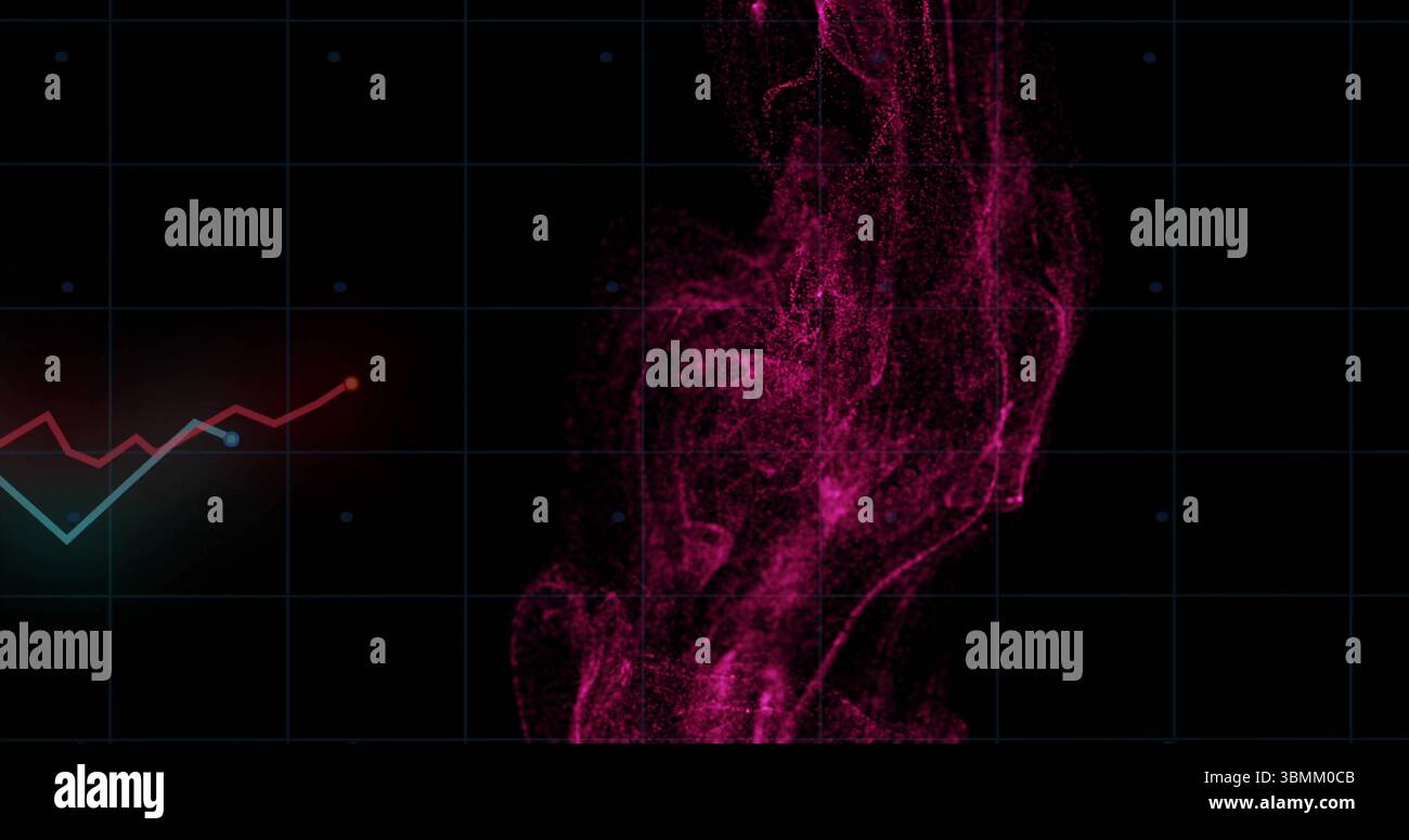 Image of pink smoke effect with grid overlay and fluctuating graph ...