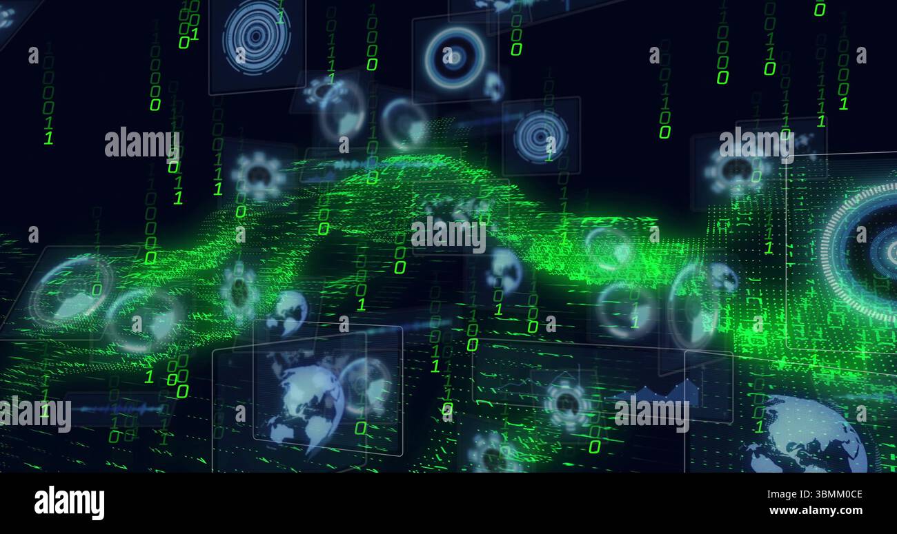 Abstract binary green symbols flowing hi-res stock photography and ...