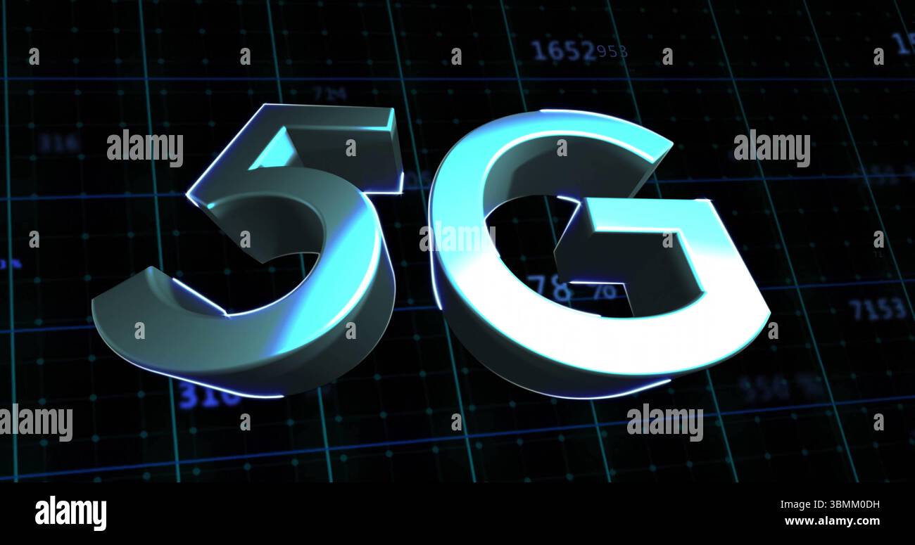 Image of 5G text with digital grid background, highlighting advanced ...