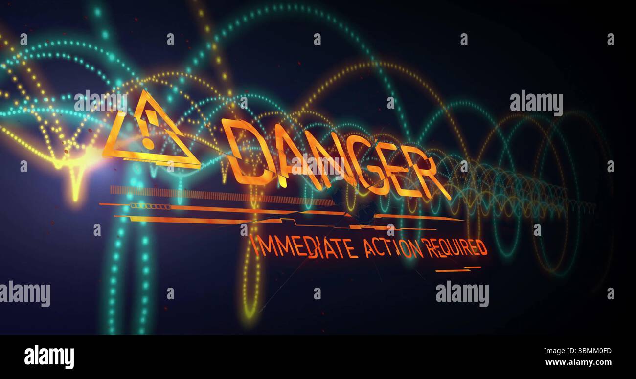 Immediate action required warning with glowing wave patterns in image ...