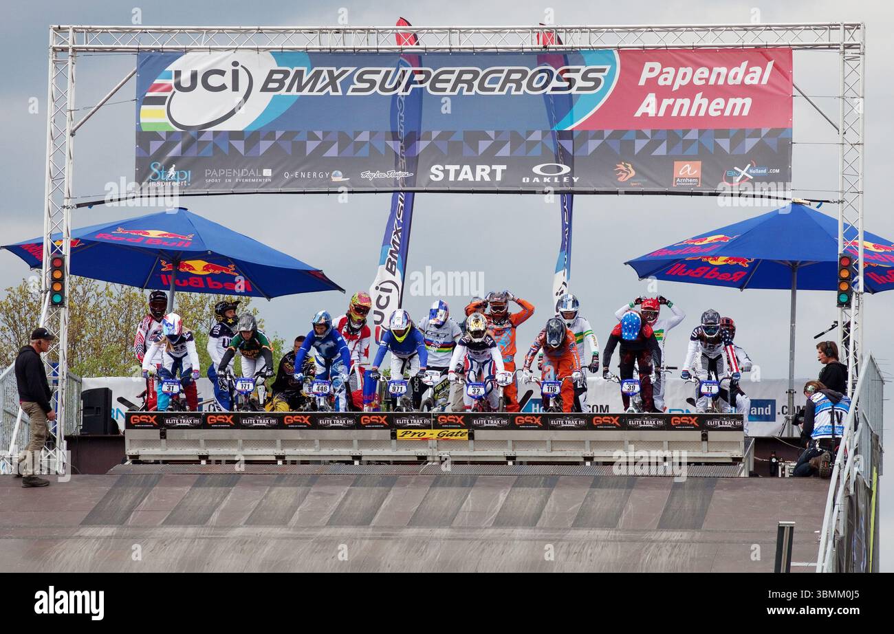 Netherlands, Arnhem - start of a bmx bike race on the olympic bmx track ...