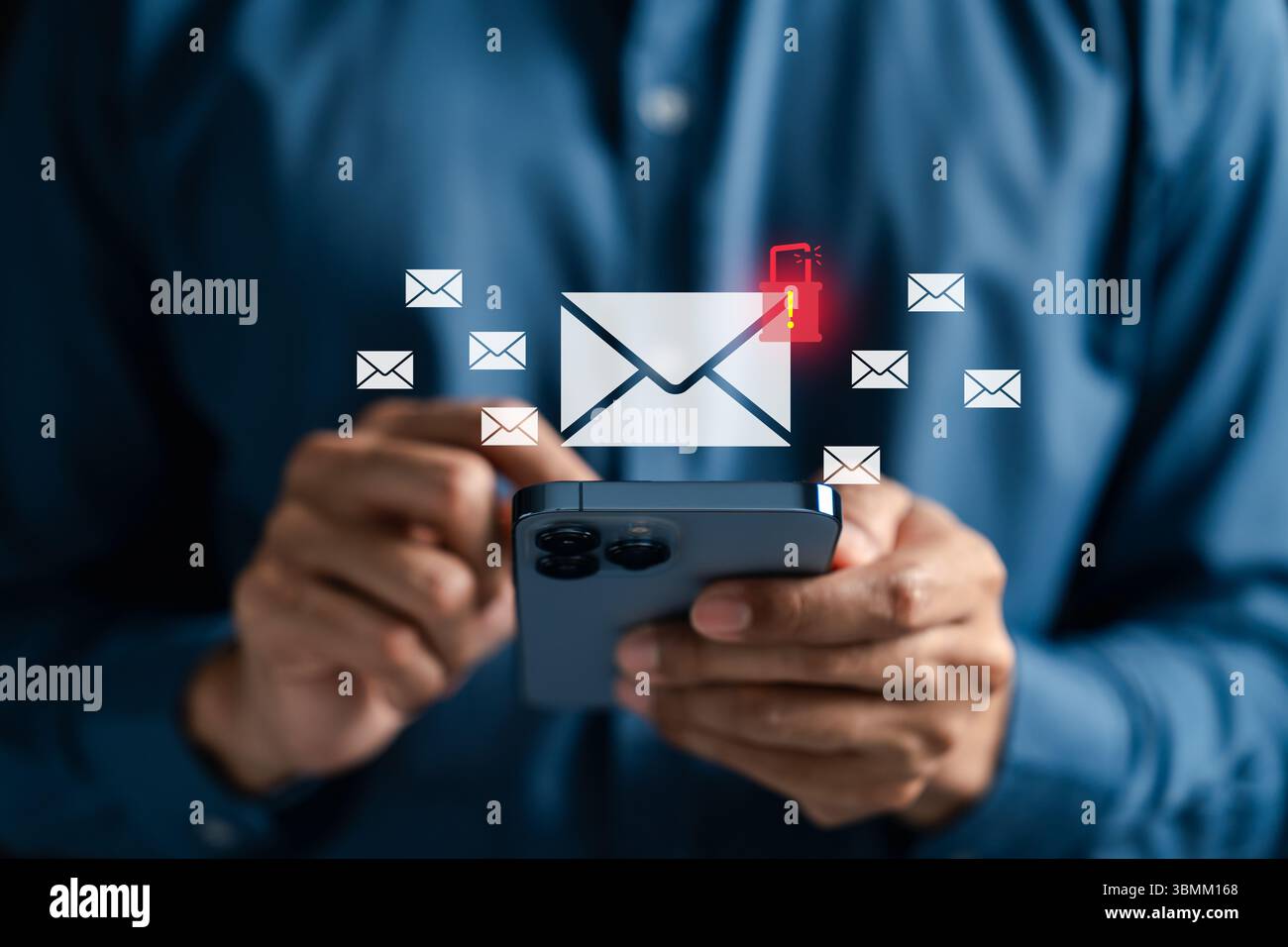 Email icon with virus and spam alert appearing on smartphone screen ...