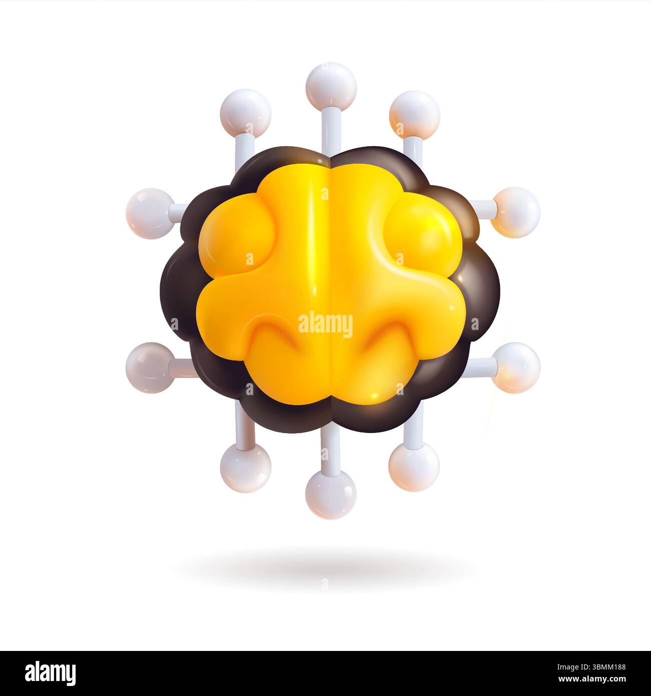 A vibrant 3D rendering of a yellow and black brain is artistically ...