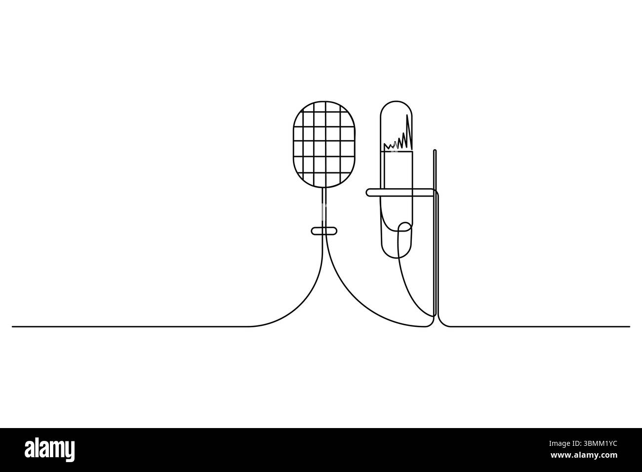 Microphone continuous single line art drawing of isolated on white ...