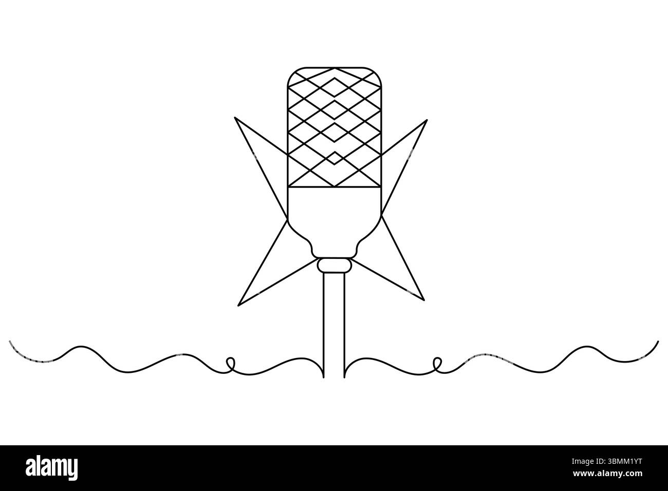 Microphone continuous single line art drawing of isolated on white ...