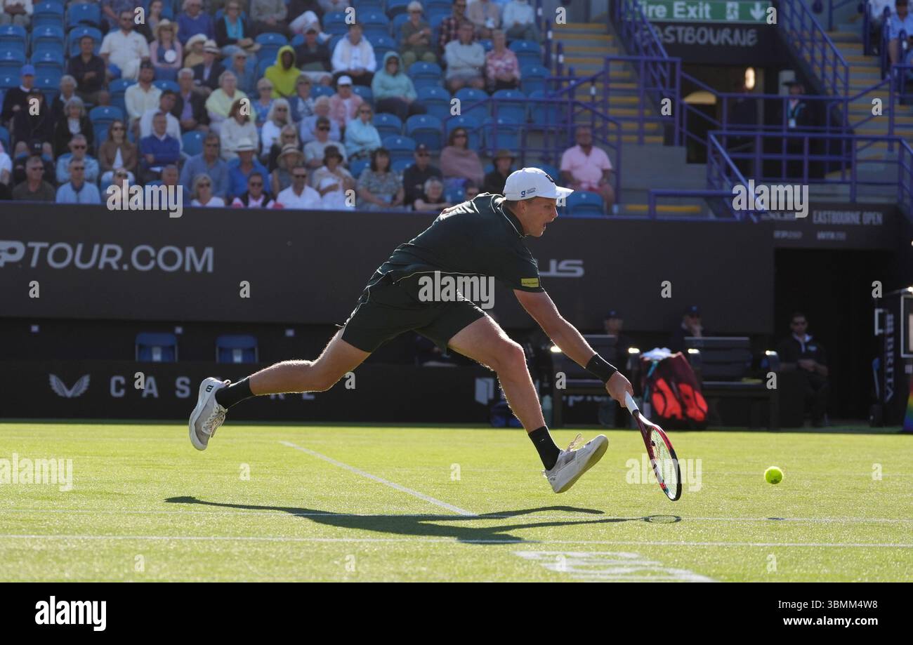 Jenson Brooksby in action against Ugo Humbert (not pictured) in the Men ...