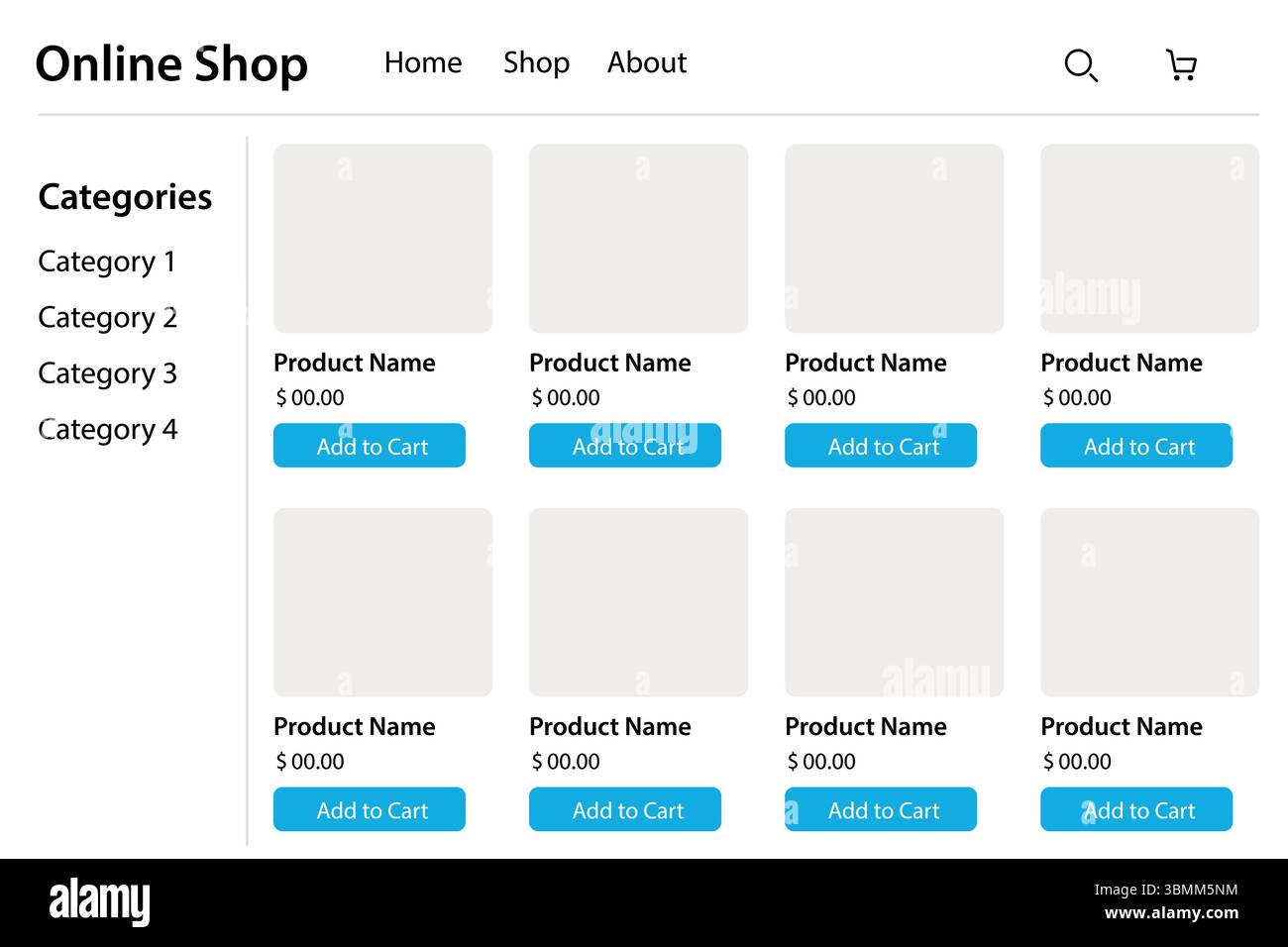 E-commerce interface showing shopping cart and product listings in a ...