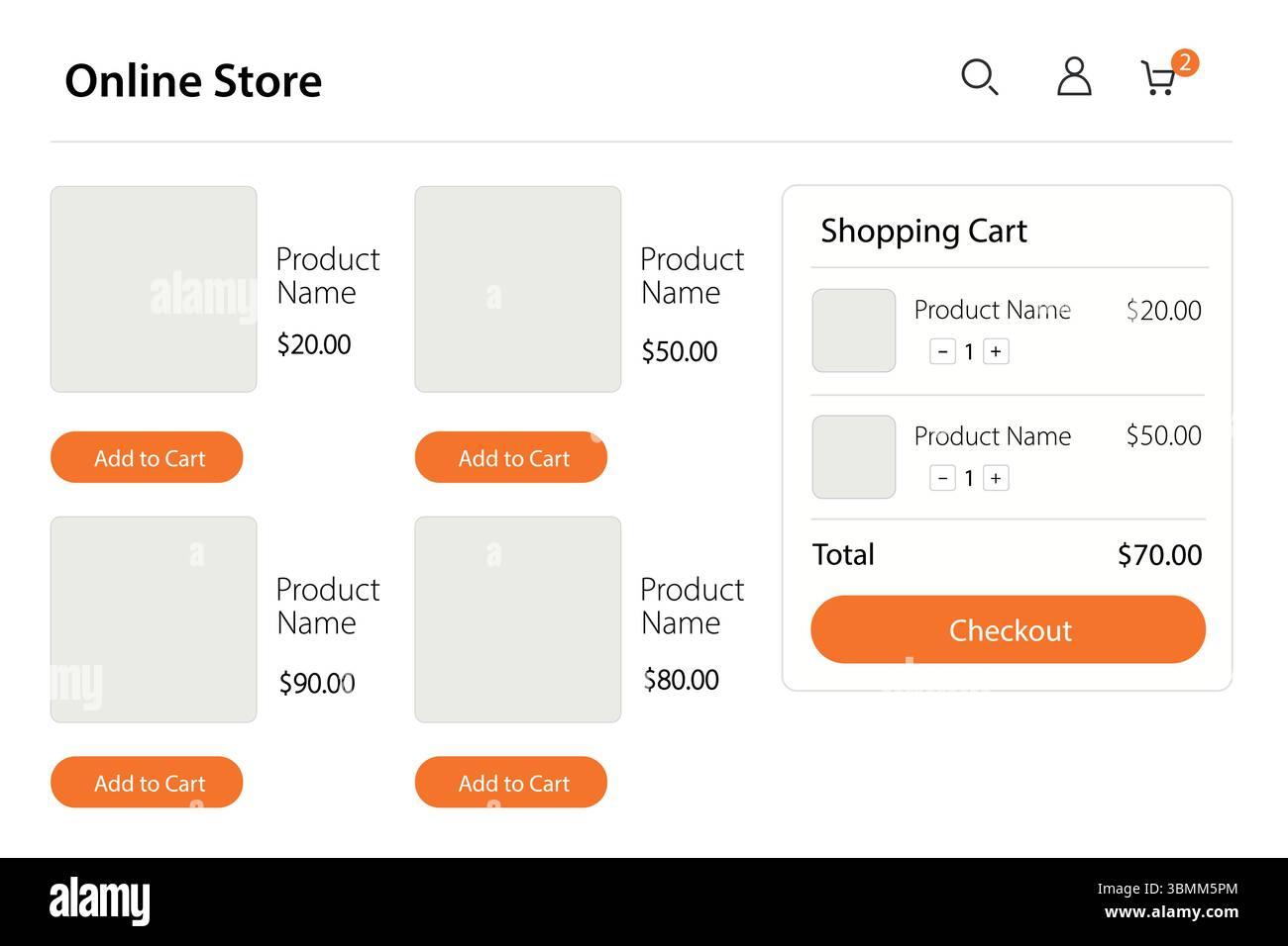 E-commerce interface showing shopping cart and product listings in a ...